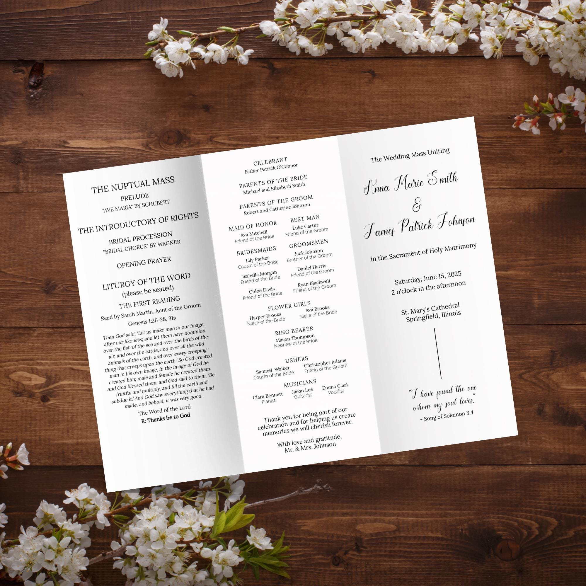 Catholic Wedding Ceremony Program Trifold, Customizable Mass Program ...