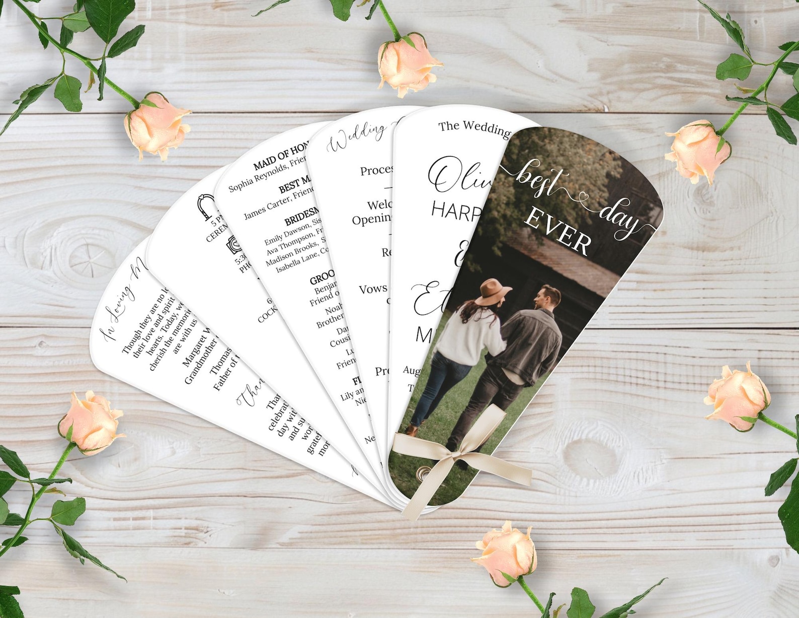 Wedding Program Petal Fan, Elegant Custom Printable Templates for DIY ...