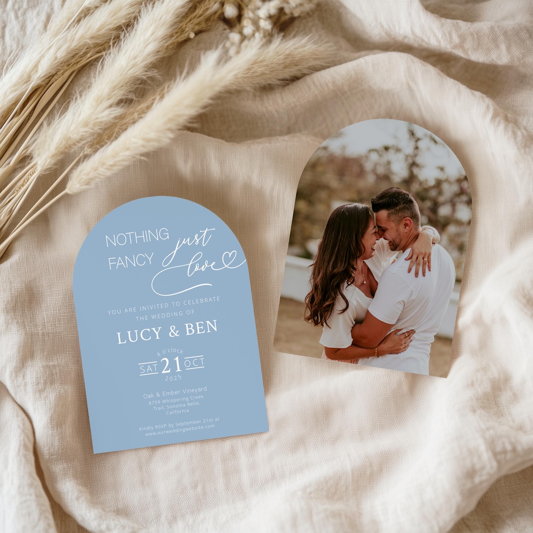 Nothing Fancy Just Love Invitation Blue Template, Editable Wedding ...