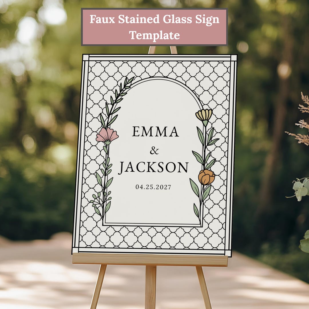 Faux Stained Glass Wedding Sign Template, Floral Arch Lattice, Garden ...
