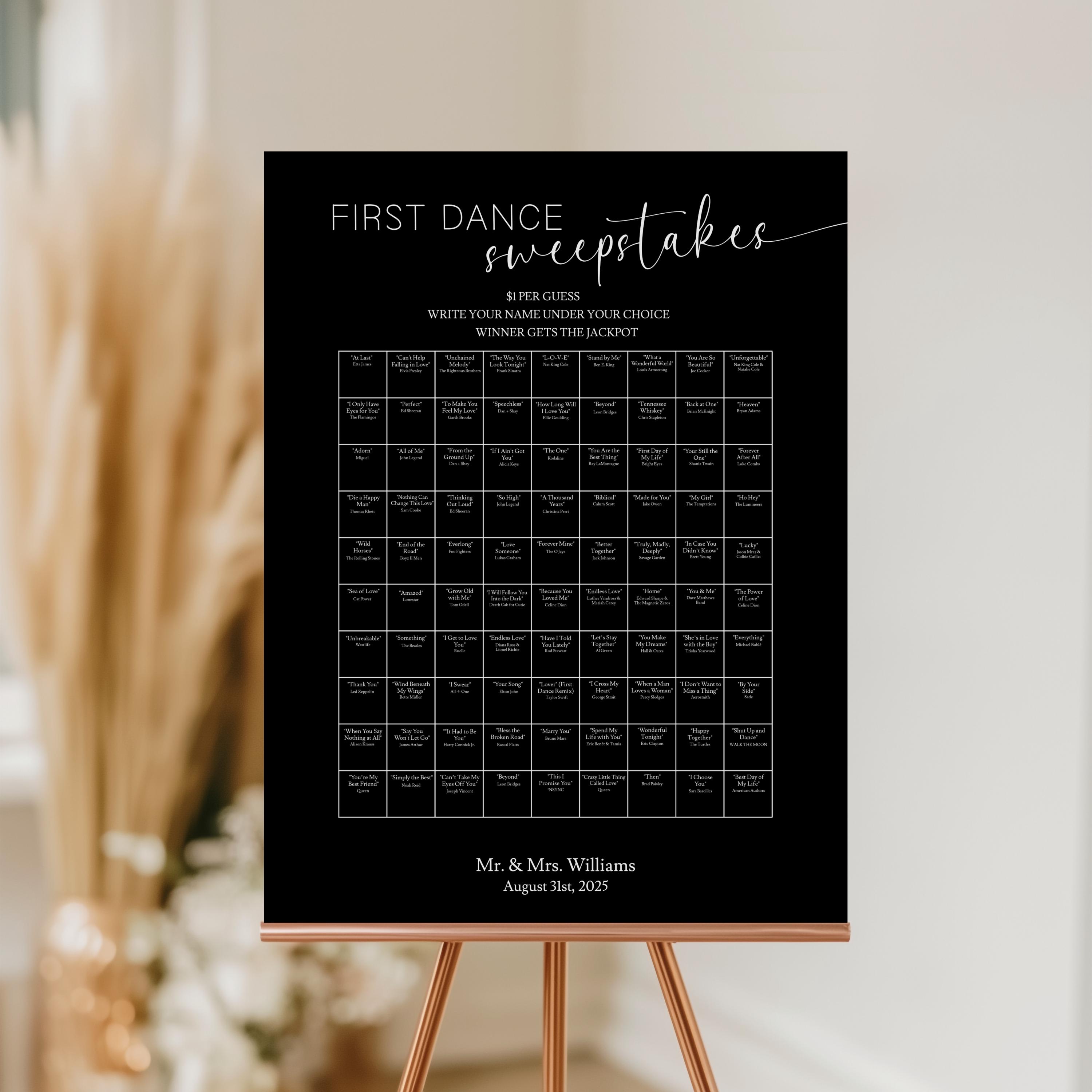 Wedding First Dance Sweepstake 3, Personalized Reception Game, Fun ...