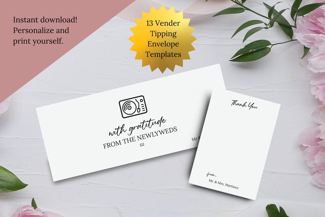 Wedding Vendor Tip Envelope Collection, Stylish Envelopes for Vendor ...
