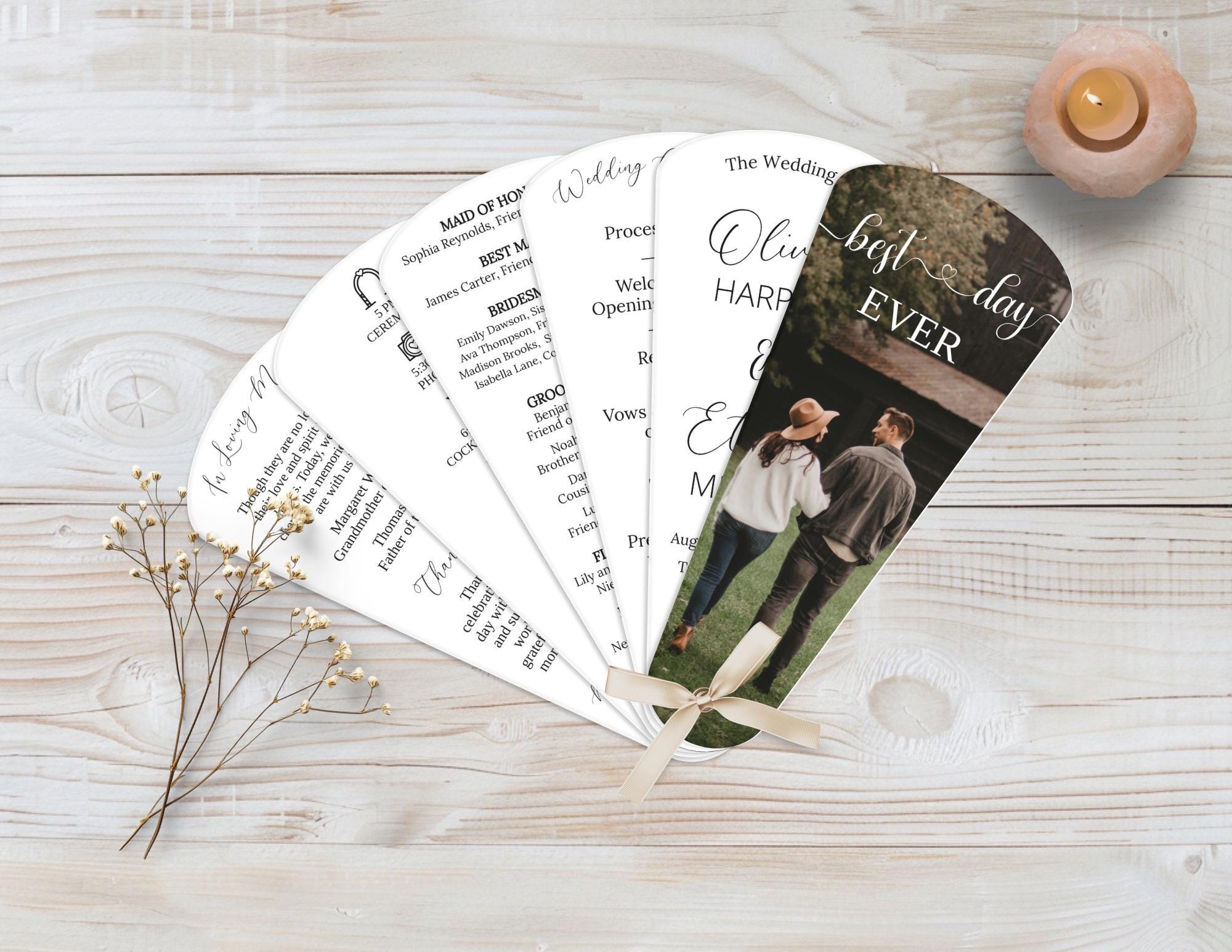 Wedding Program Petal Fan, Elegant Custom Printable Templates for DIY ...