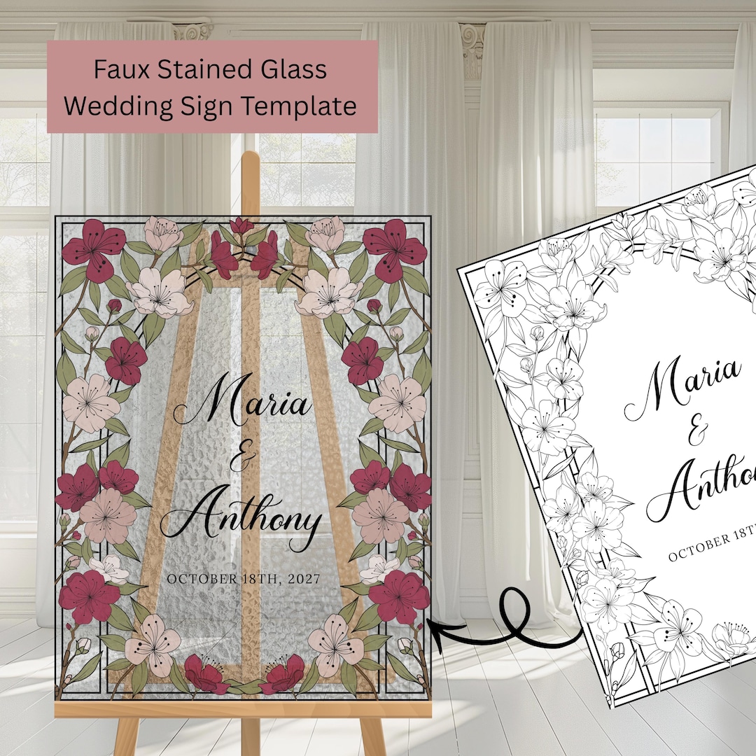 Faux Stained Glass Wedding Sign Template Cherry Blossom, Elegant DIY ...