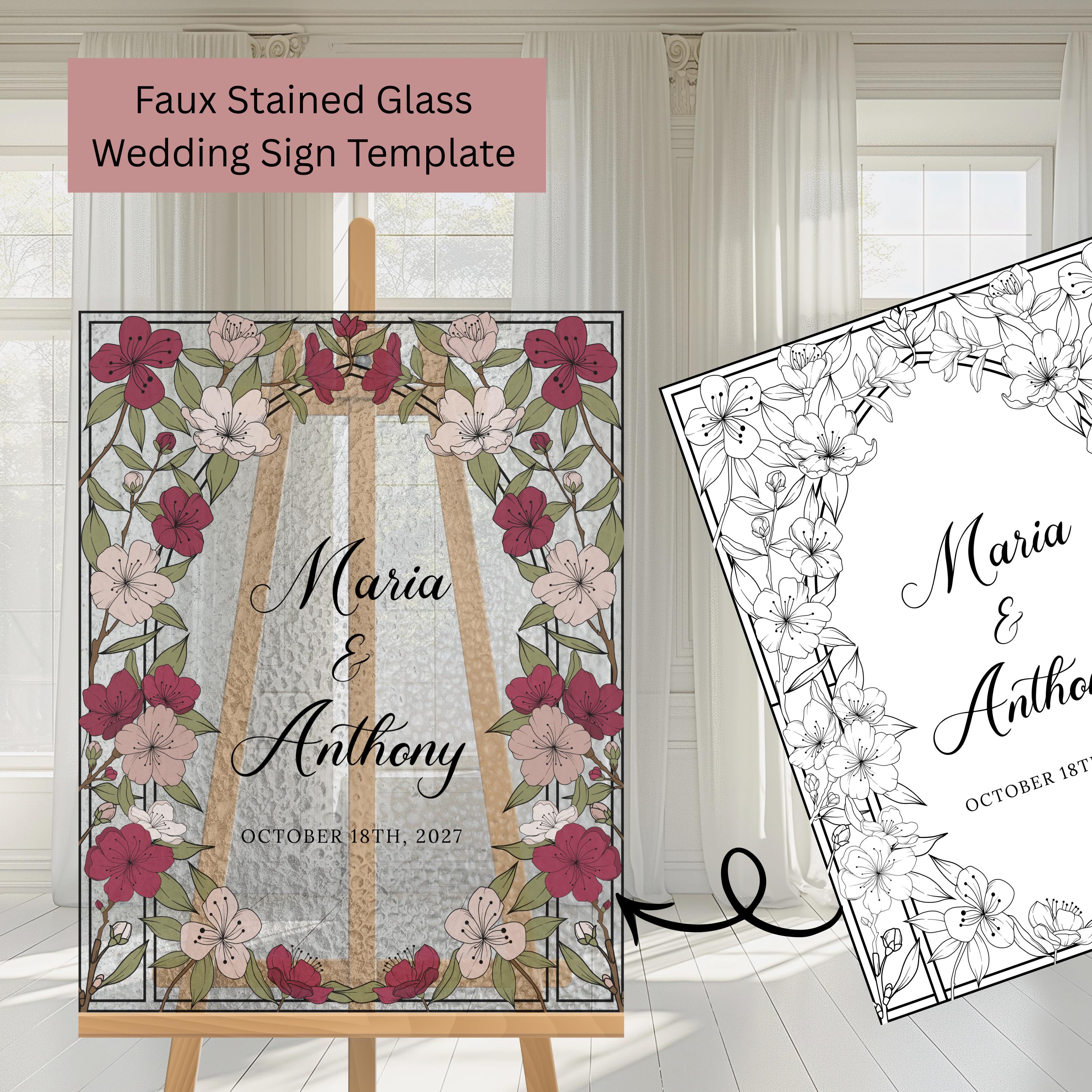 Faux Stained Glass Wedding Sign Template Cherry Blossom, Elegant DIY ...