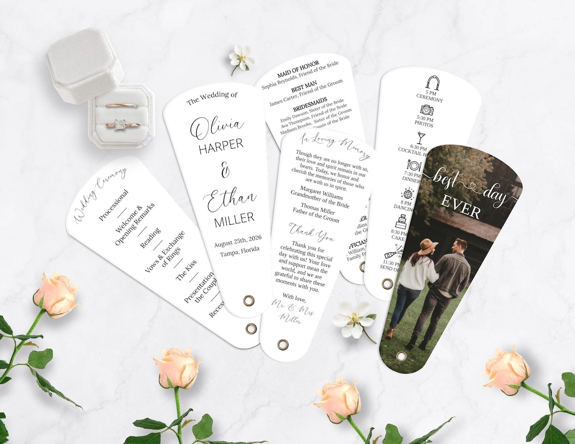 Wedding Program Petal Fan, Elegant Custom Printable Templates for DIY ...