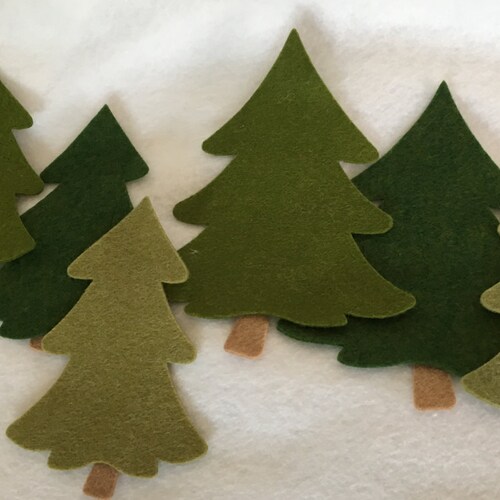 Wool Felt Trees-applique-penny Rug Primitive Stitching - Etsy