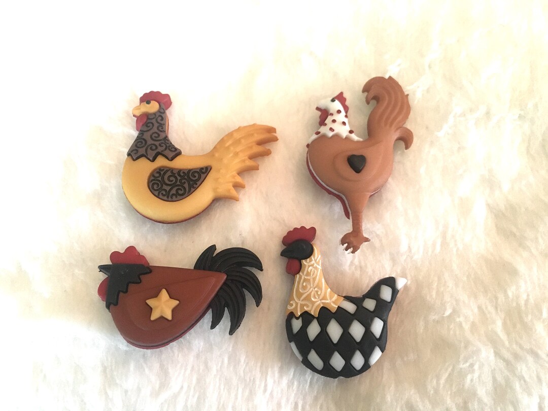 Chicken Rooster Buttons-folk Art Rooster Embellishments-farm Style ...