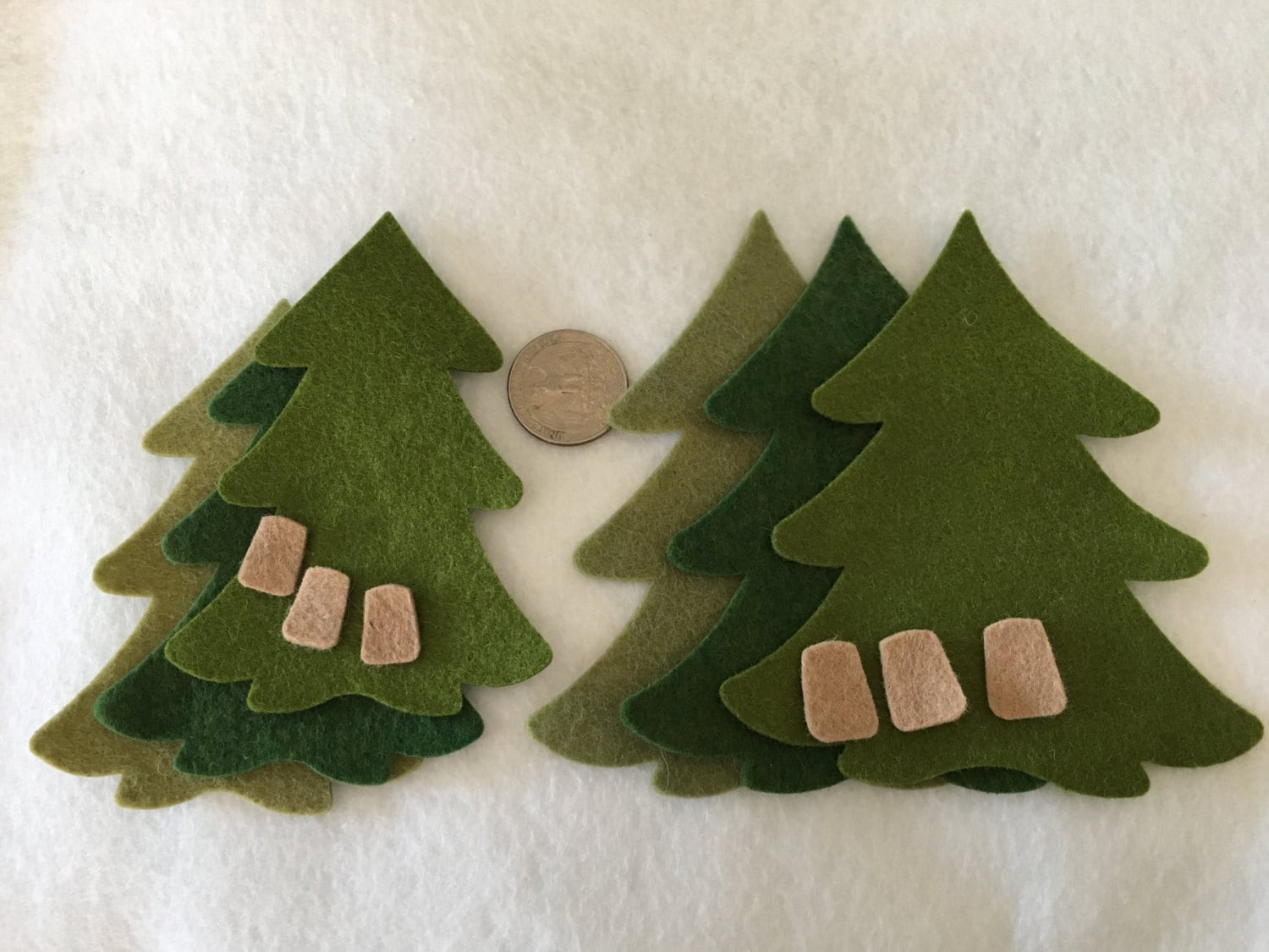Wool Felt Trees-applique-penny Rug Primitive Stitching - Etsy
