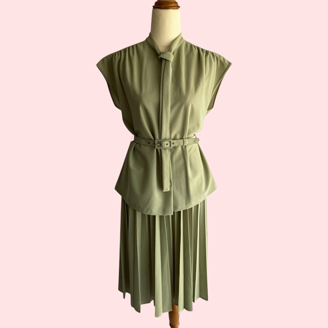 Vintage 1980s Khaki Twin Set W Matching Belt - Etsy