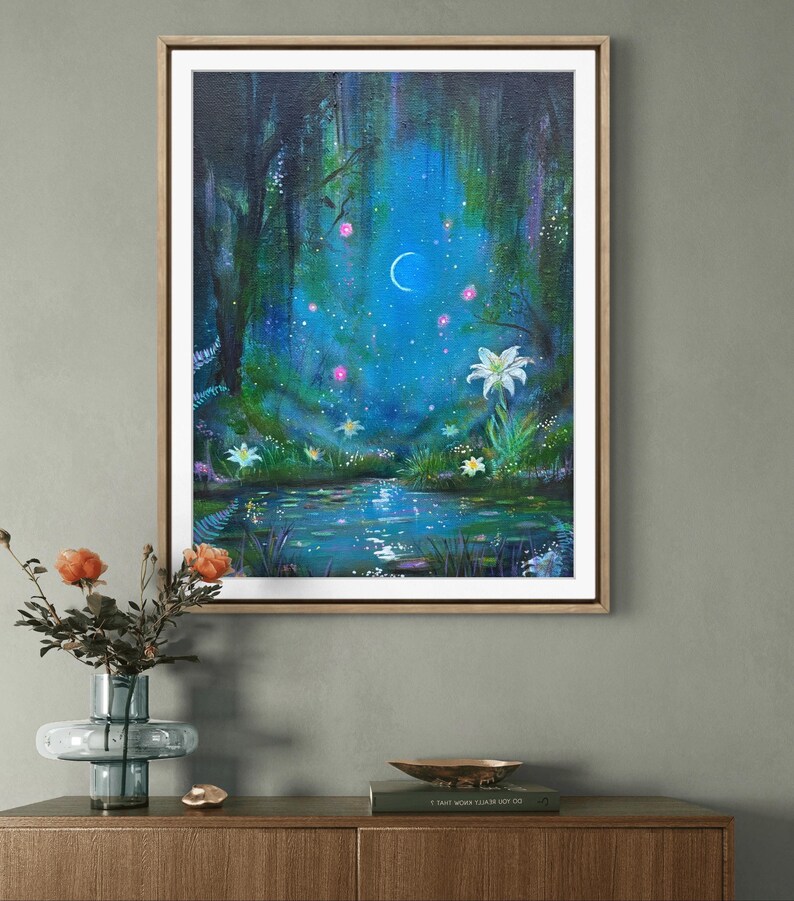 Midnight Glimmer Fantasy Art Print: Signed Mystical Forest Artwork - Etsy