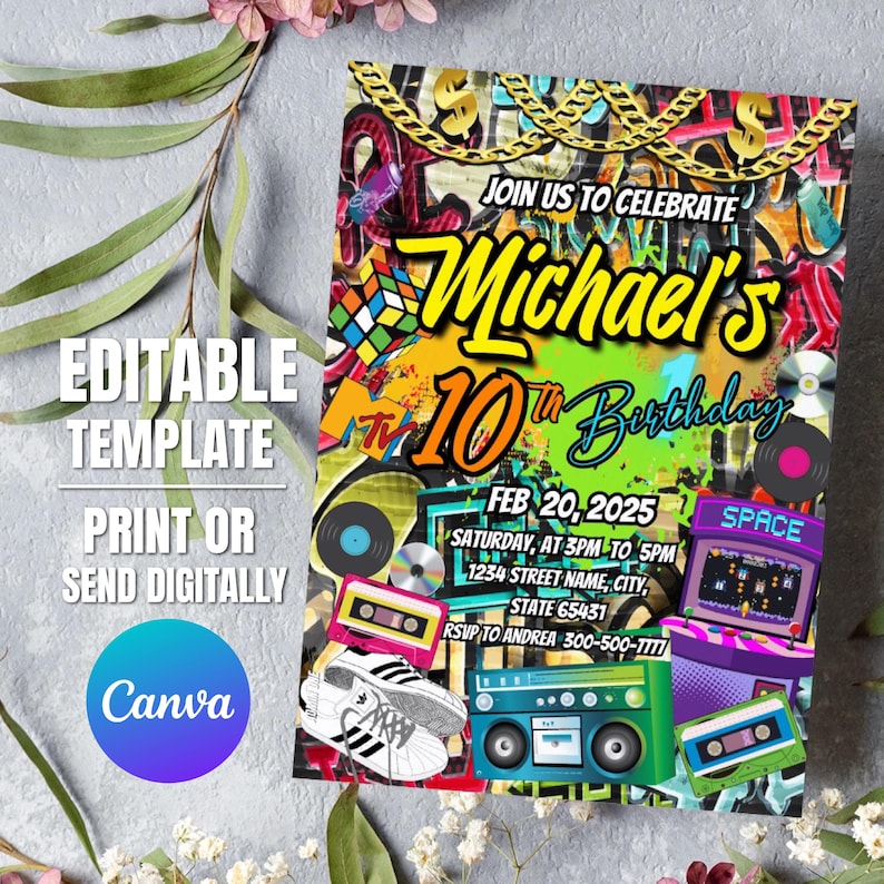 Hip Hop Graffiti Birthday Invitation Editable, Instant Download - Etsy