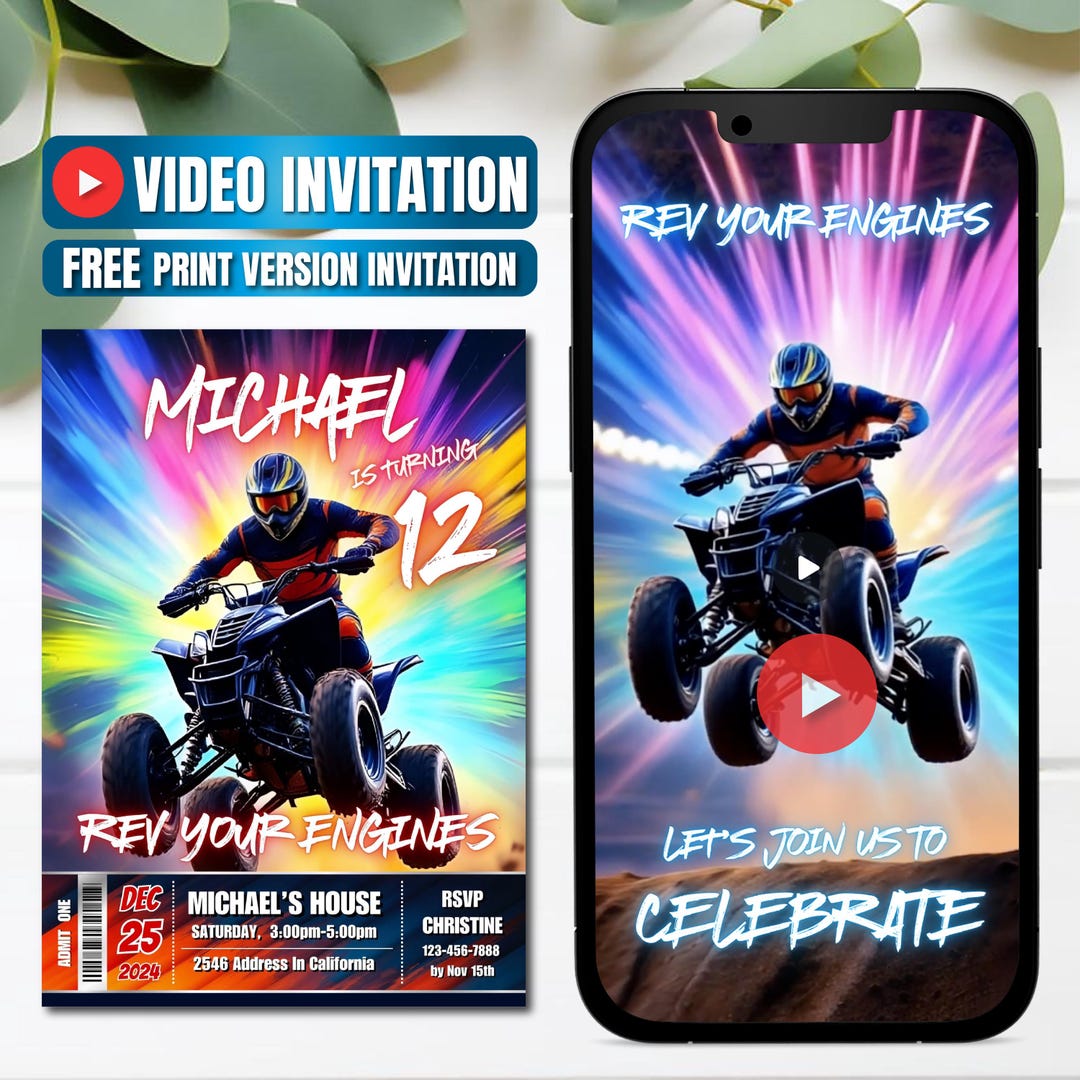 ATV Birthday Video Invitation, Instant Download - Etsy