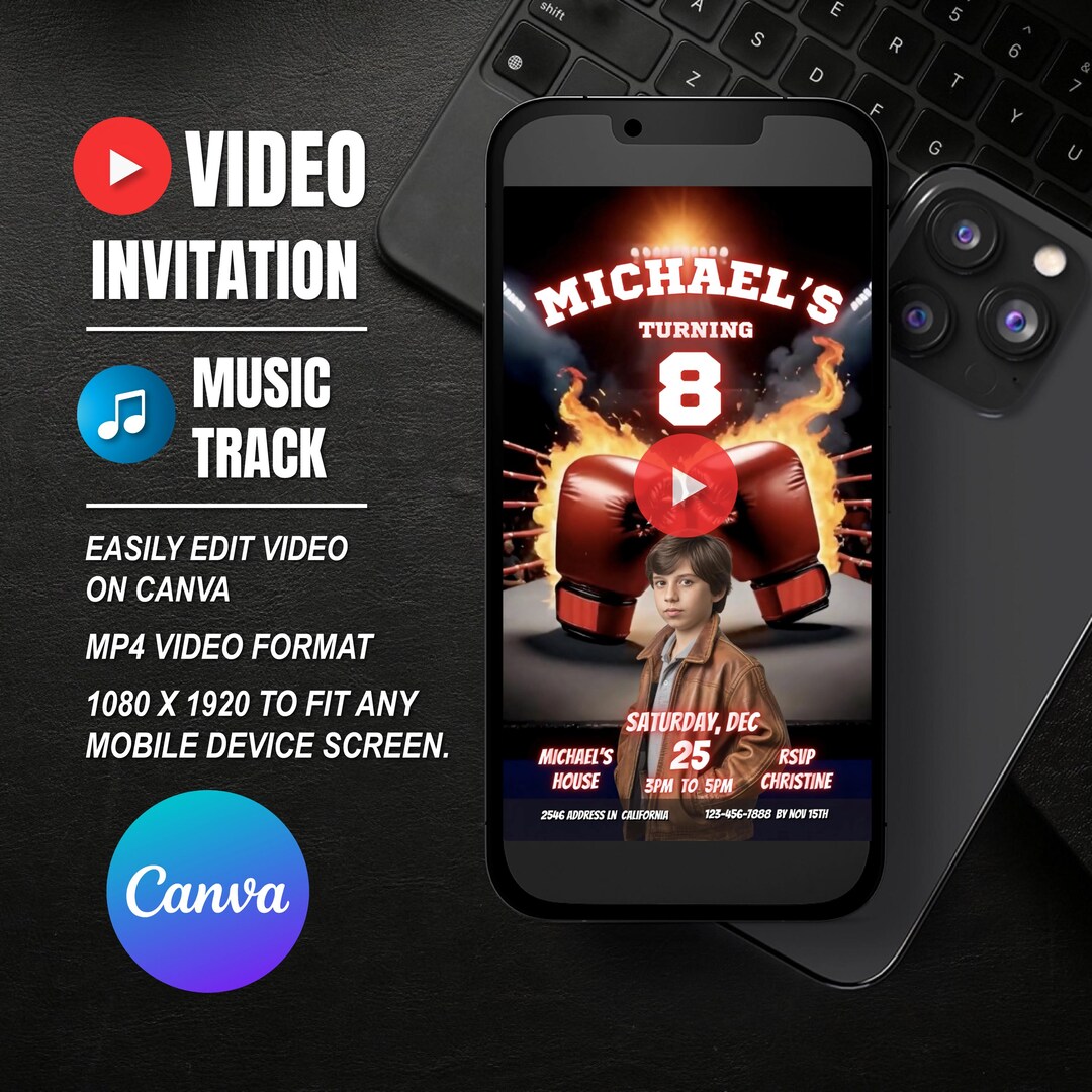 Boxing Birthday Video Invitation, Editable Canva Template (instant ...