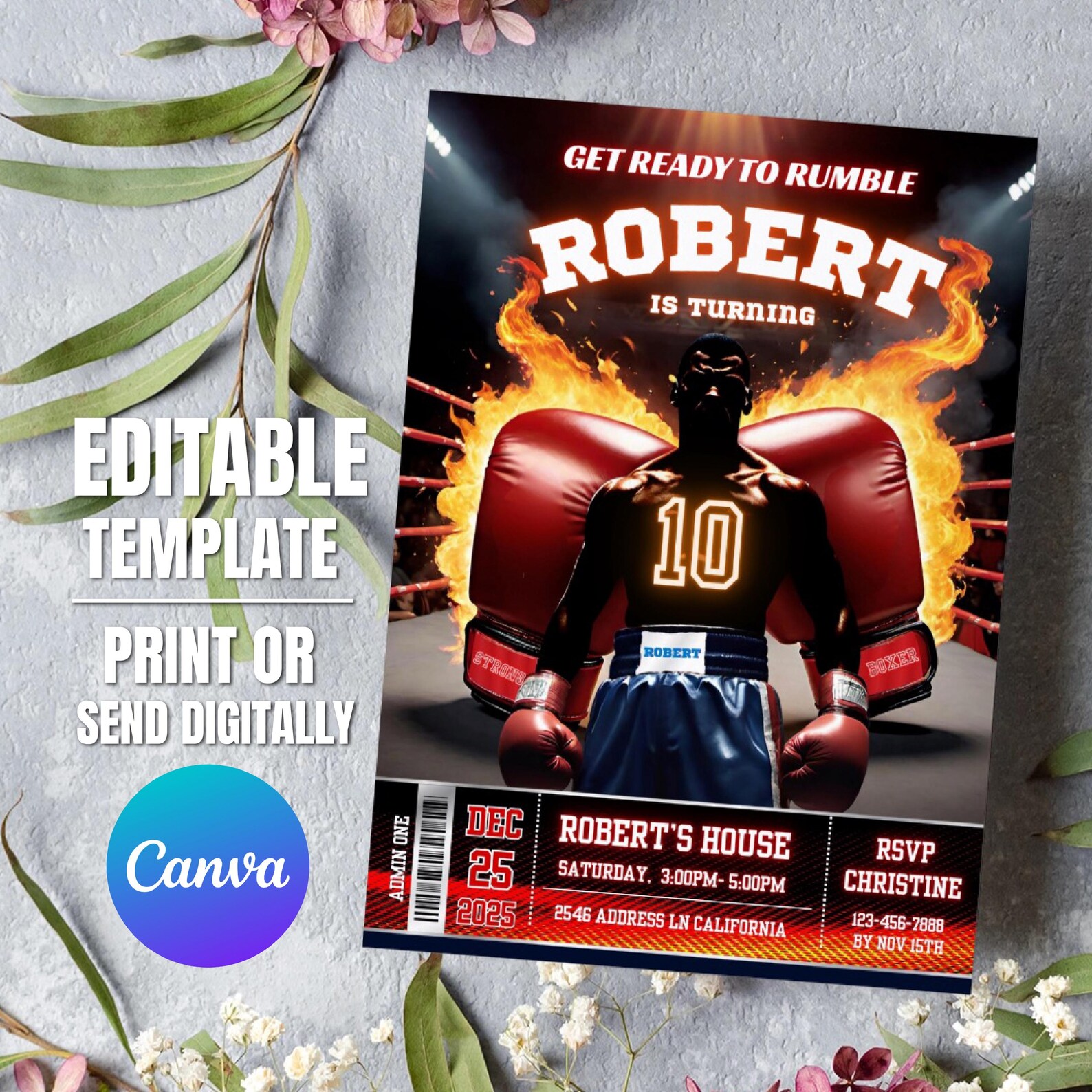 Boxing Birthday Invitation, Editable Invitation, Instant Download - Etsy