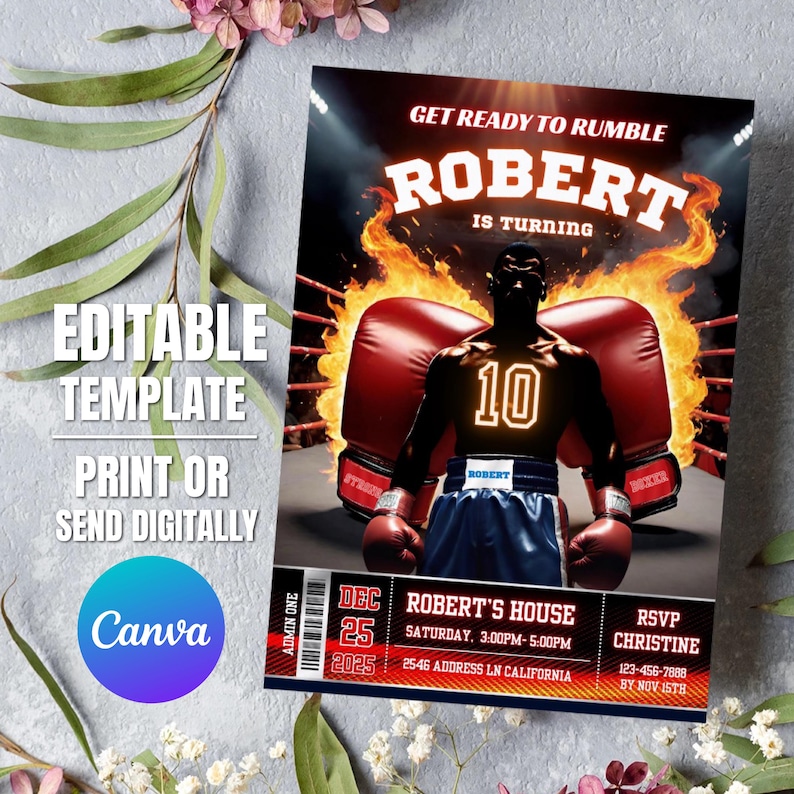 Boxing Birthday Invitation, Editable Invitation, Instant Download - Etsy