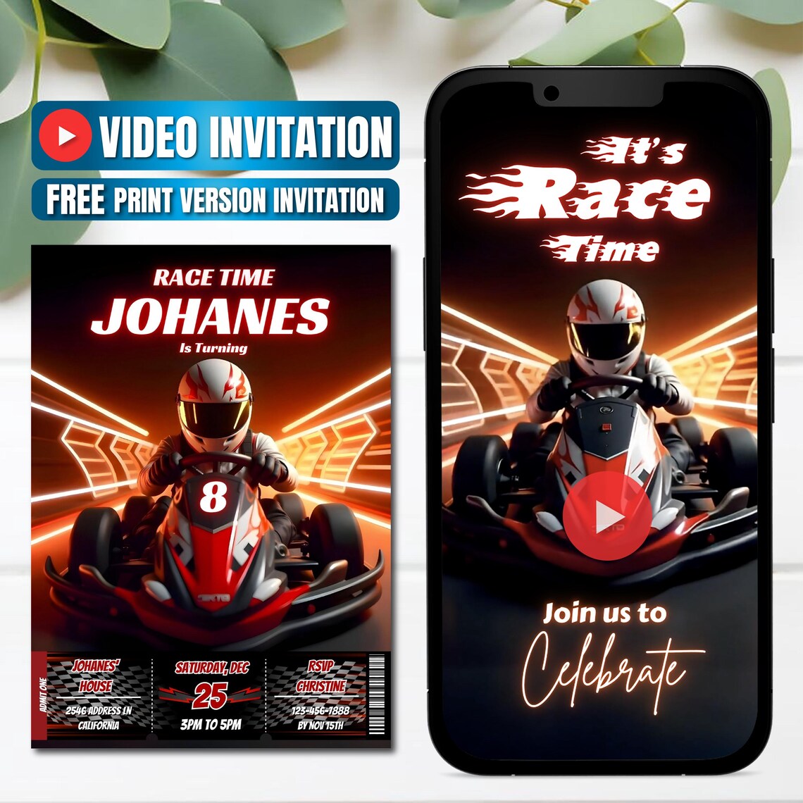Go Kart Birthday Video Invitation, Instant Download - Etsy