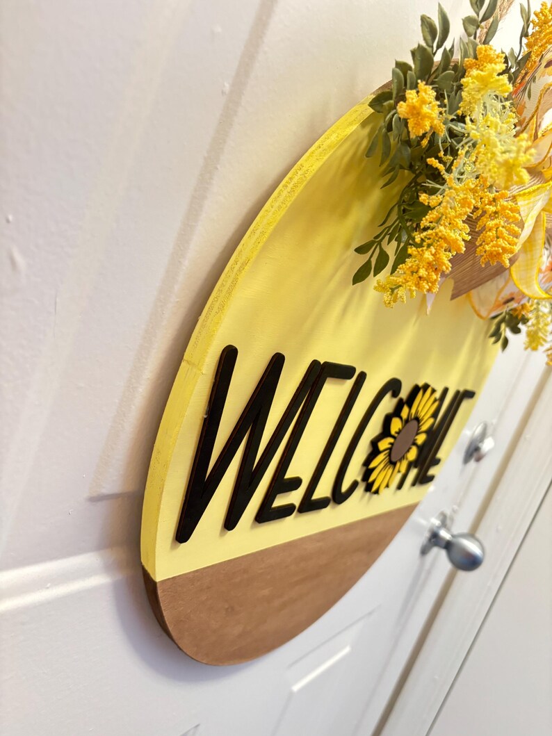 Welcome Sunflower Door Sign - Etsy