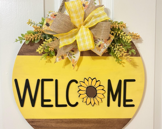 Welcome Sunflower Door Hanger | Front Door Decor | Sunflower Door Decor ...