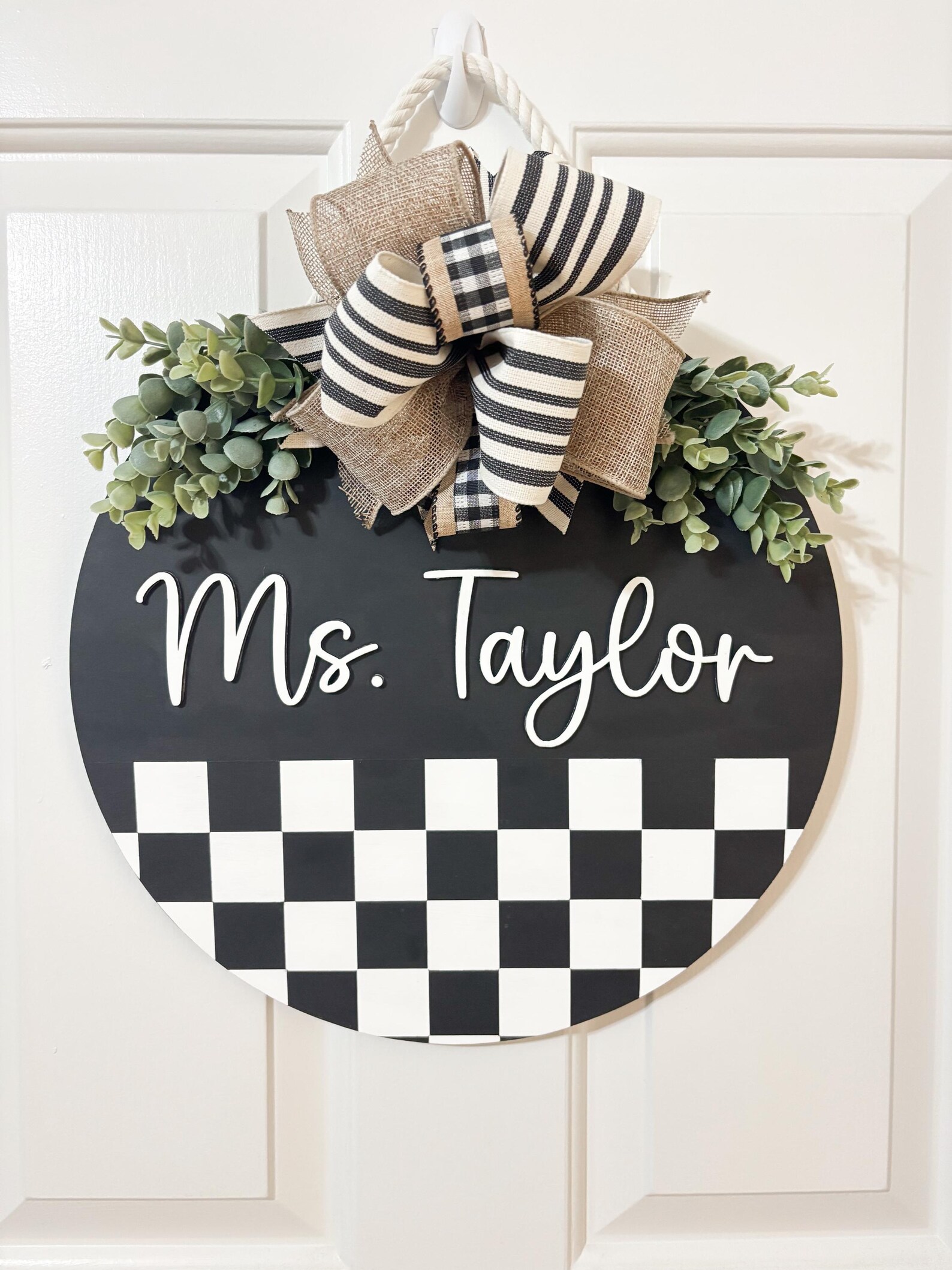 Personalized Checkered Door Hanger | Front Door Decor | Year Round ...
