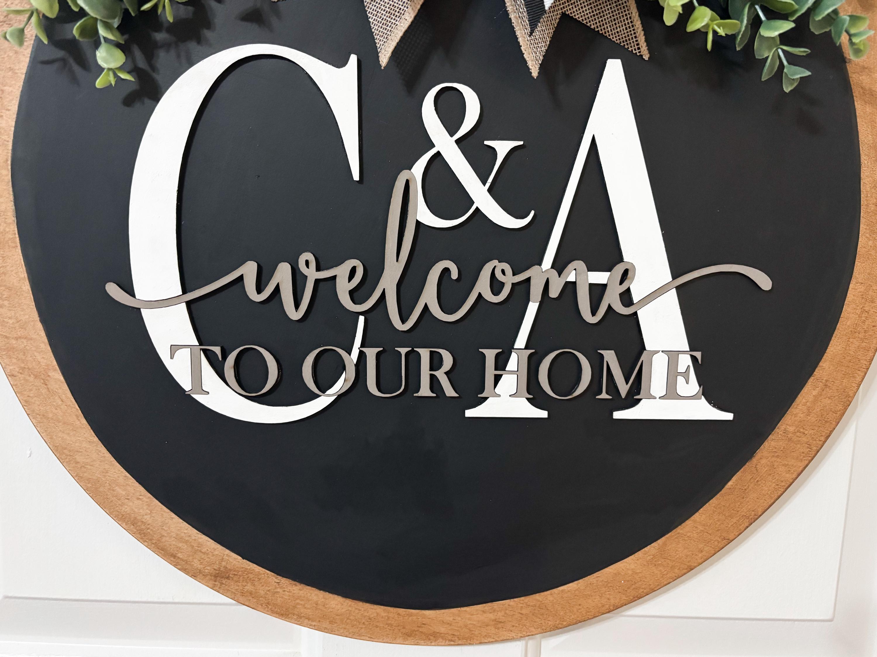 Customizable Letter Welcome Door Sign: Maple Plywood Wreath - Etsy