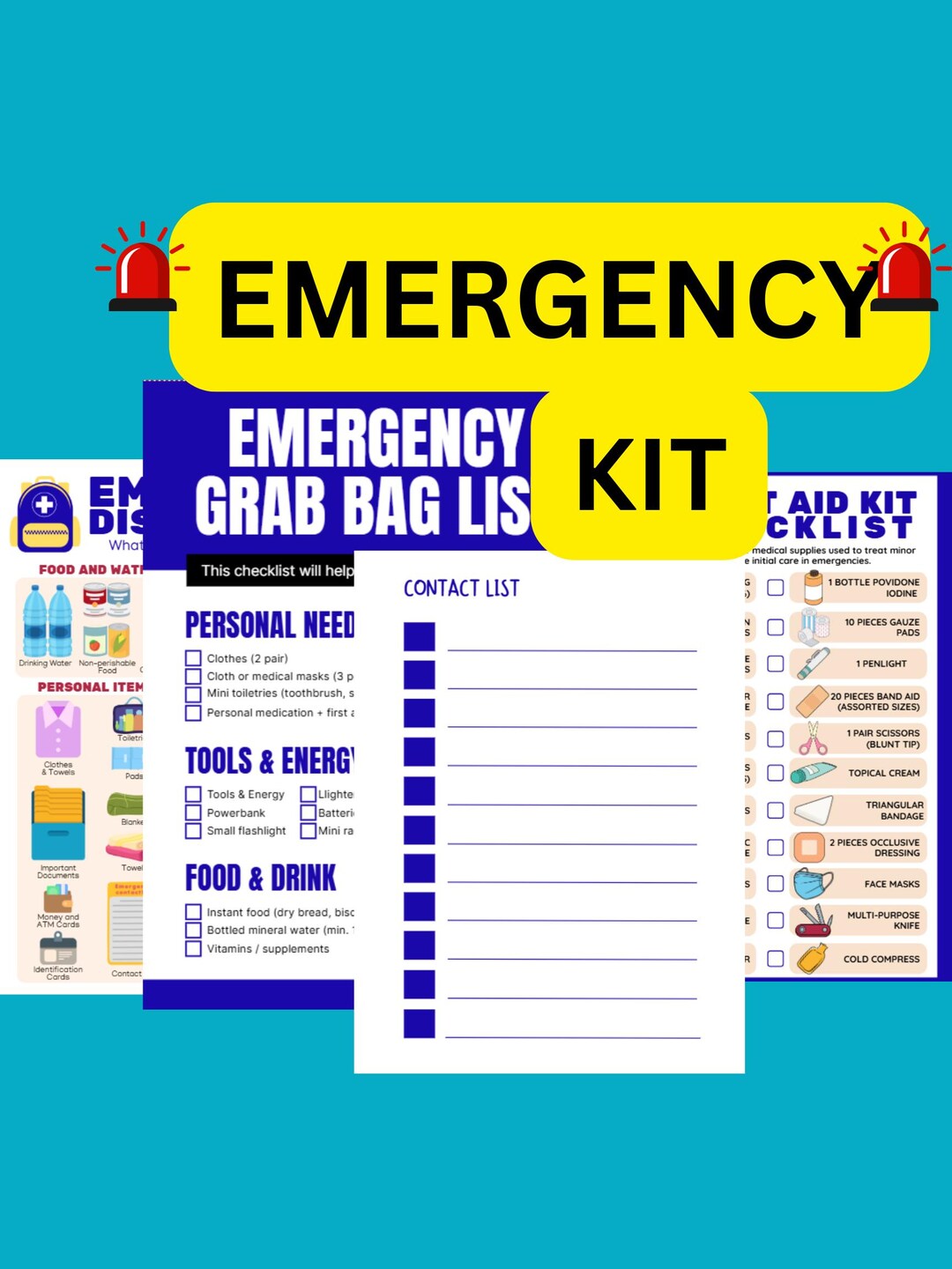 Emergency Kit Checklist | Grab Bag, First Aid (PDF Download) - Etsy UK
