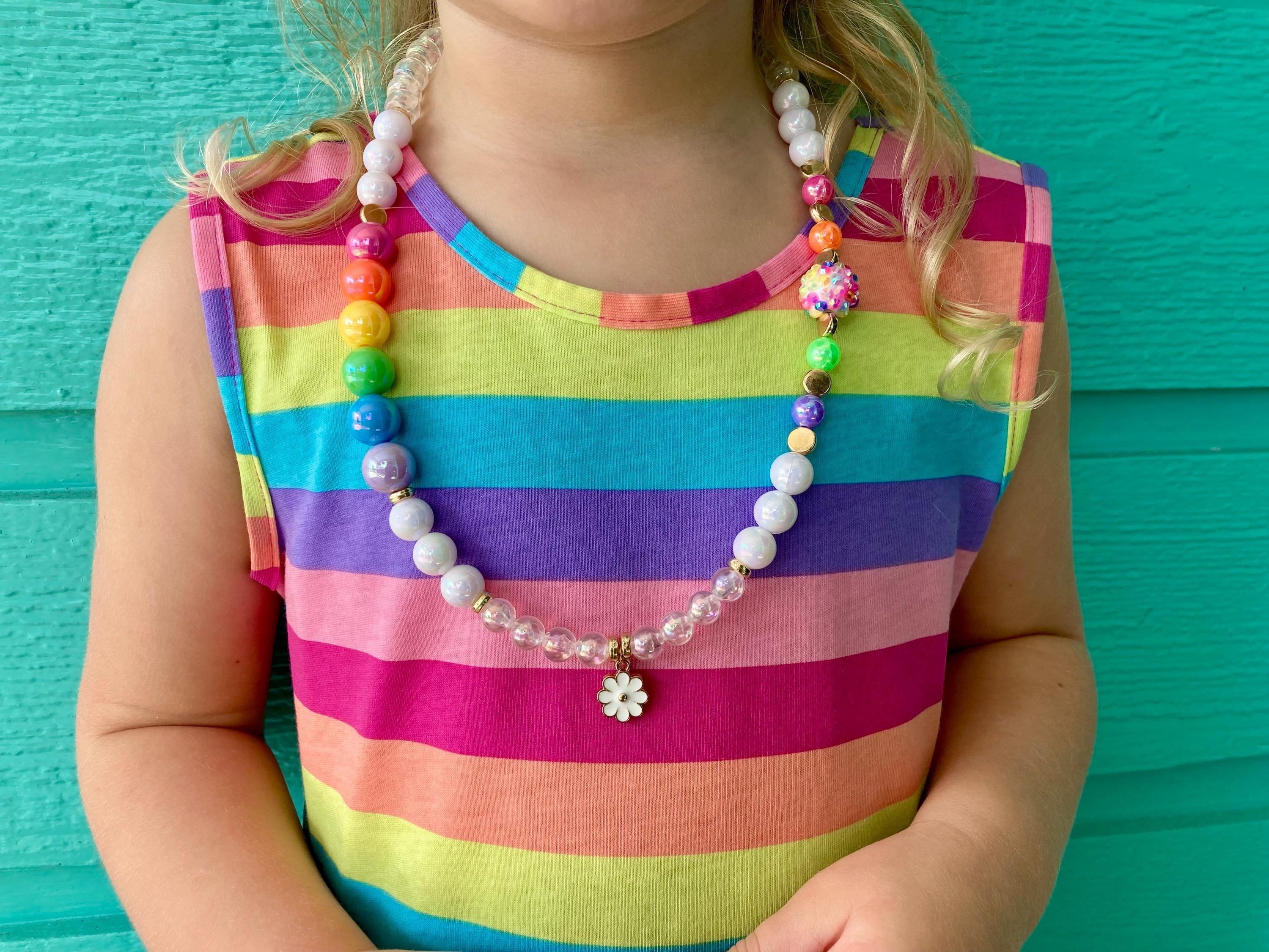 Colorful Rainbow Chunky Necklace for Kids | Handmade Beaded Children's ...