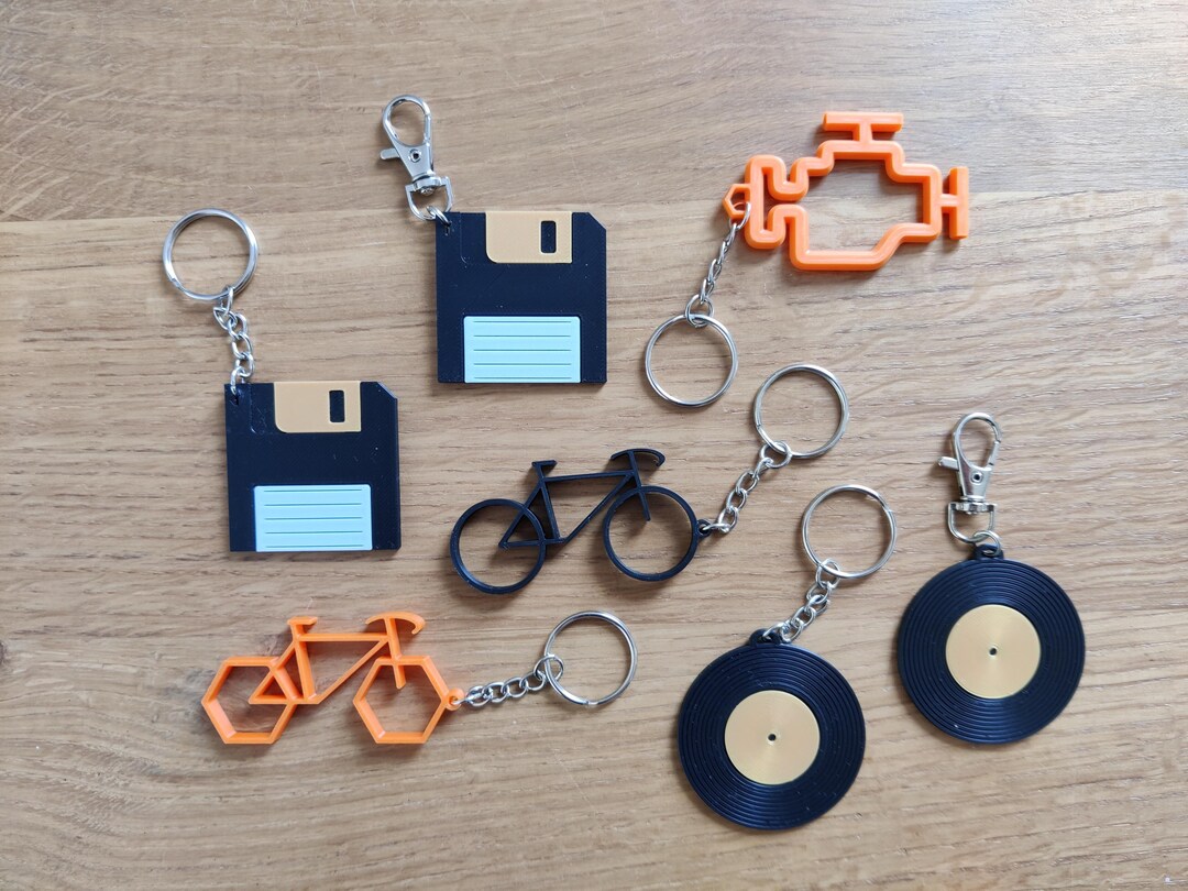 3d-printed Keychain Bulk Set – Retro Vinyl, Bicycle, Floppy Disk ...