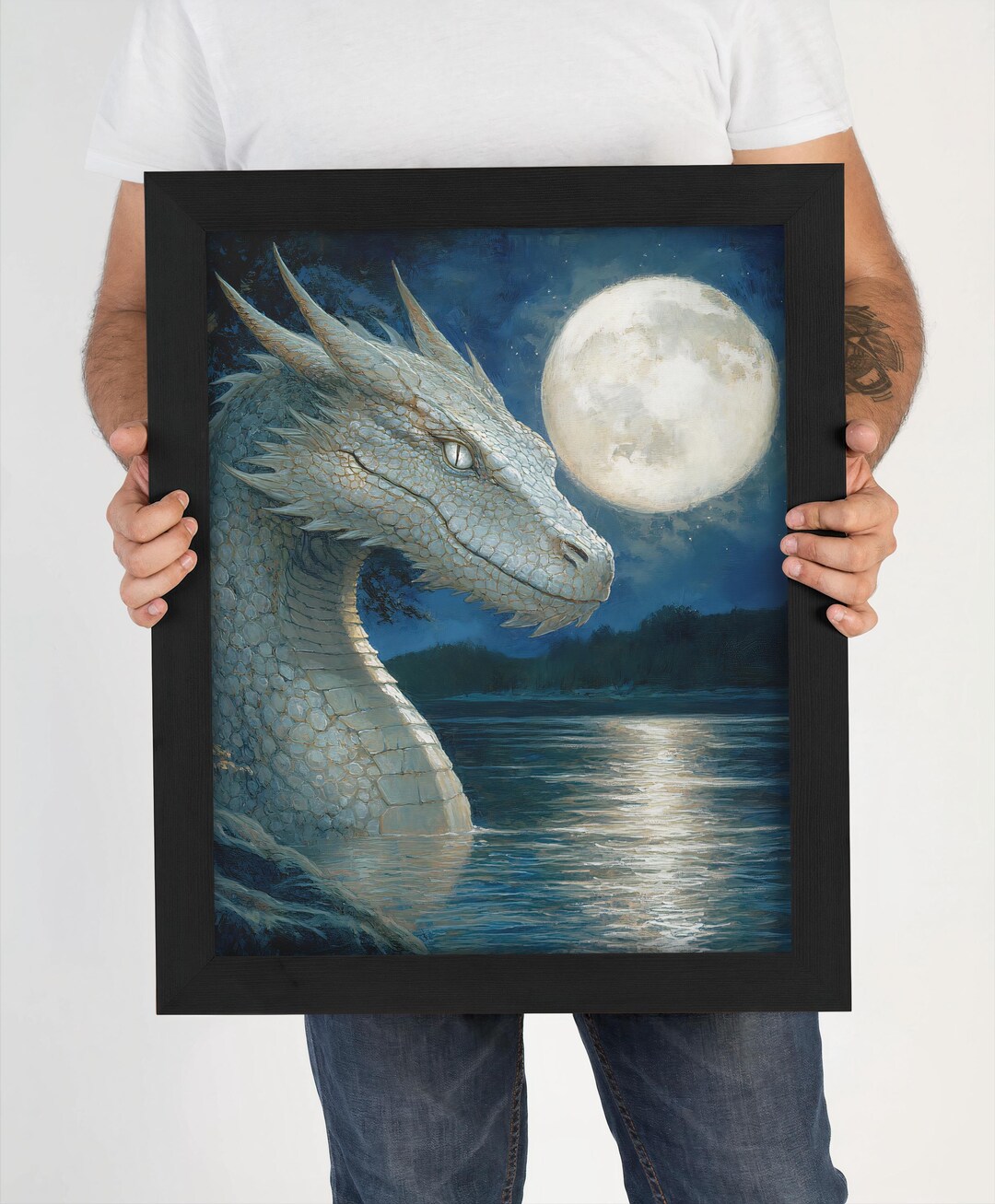 Moonlit Dragon Guardian – Digital Download, Printable AI Art, Wall Art ...