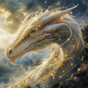 Golden Celestial Dragon – Digital Download, Printable AI Art, Wall Art ...