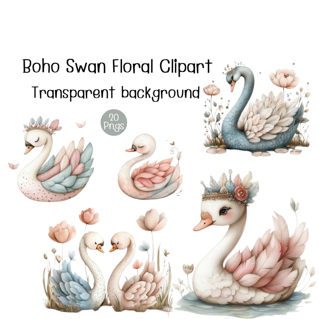 Watercolor Swan Clipart, Commercial Use, Boho Swan Floral Clipart ...
