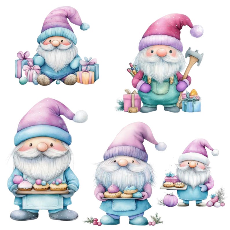 Watercolor Christmas Gnome Pastel Clipart,transparent Background ...