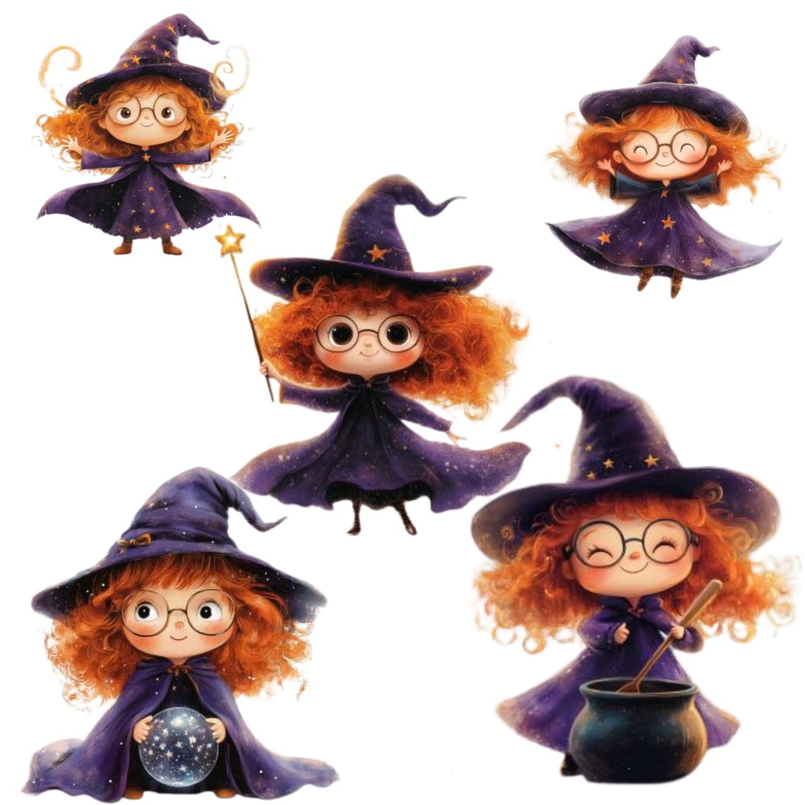 Watercolor Quirky Little Witch Clipart, Commercial Use, Whimsical ...