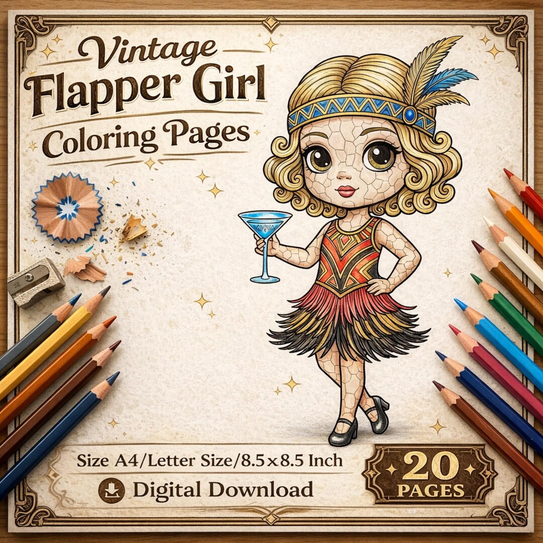 1920s Flapper Girl Coloring Pages, Art Deco Printable (digital Download ...