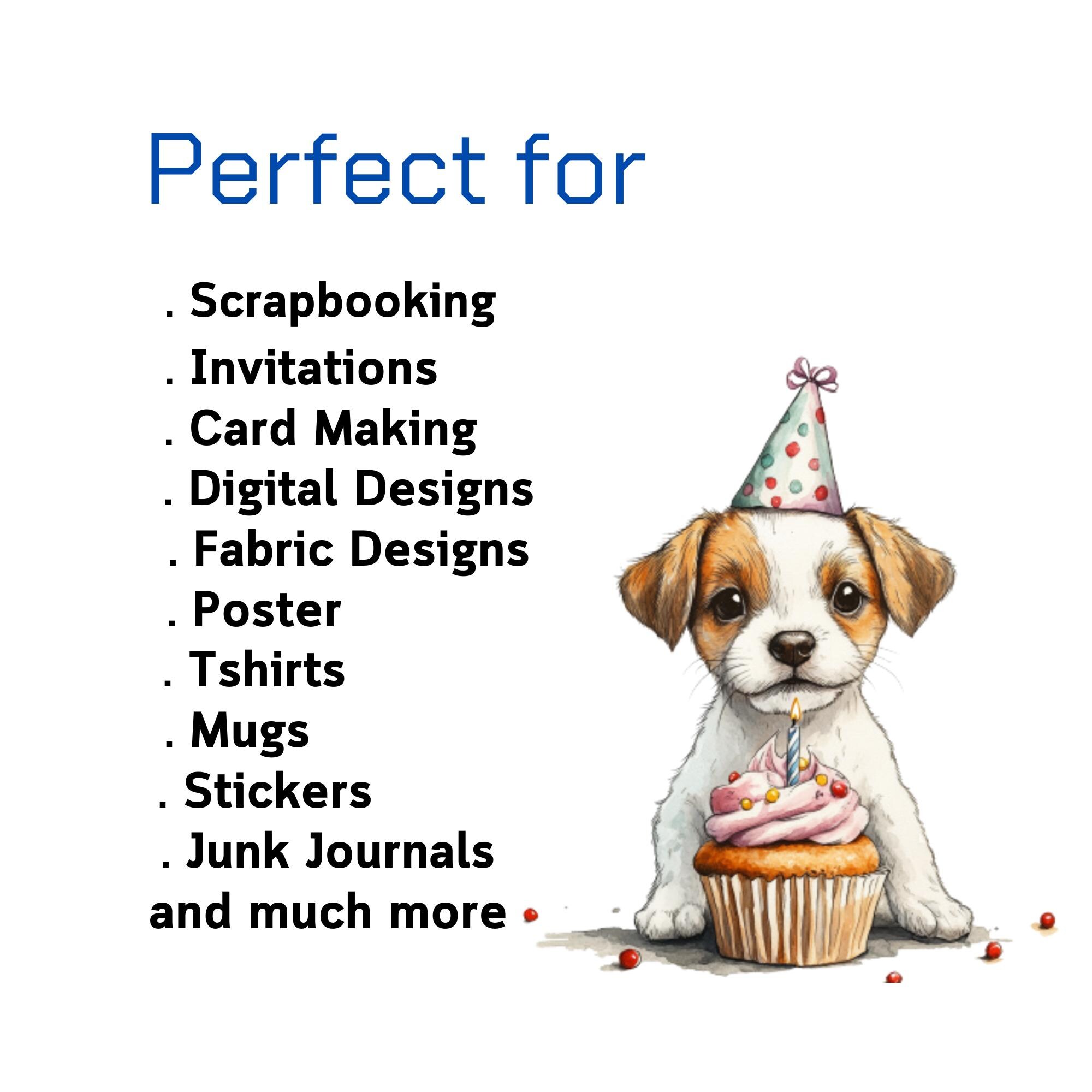 Watercolor Dog Birthday Clipart: Pet Party Illustrations (commercial ...