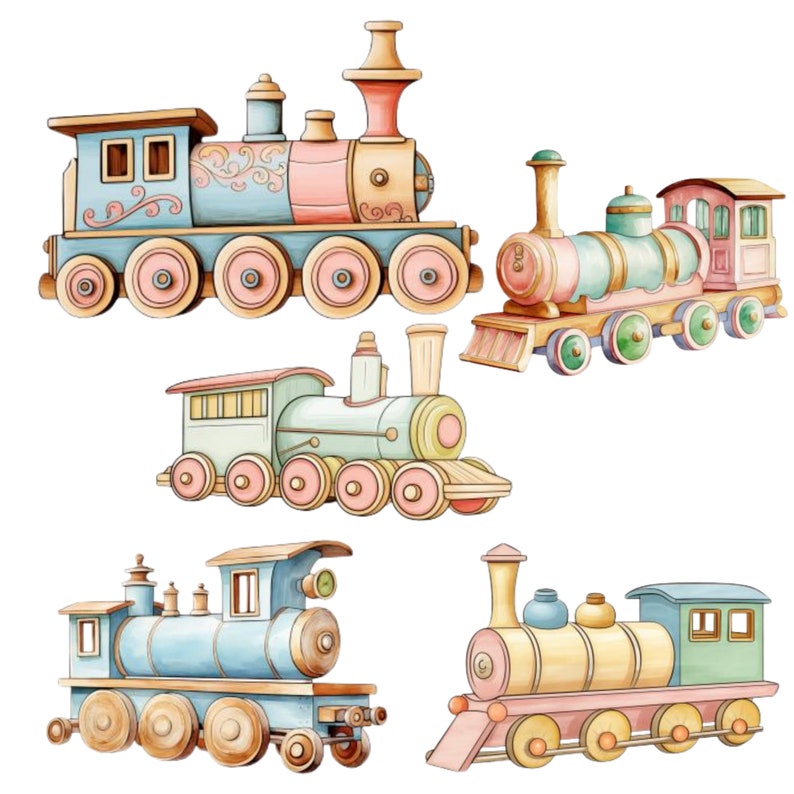 Watercolor Boho Train Nursery Decor Clipart, 20 High Quality Pngs,card ...