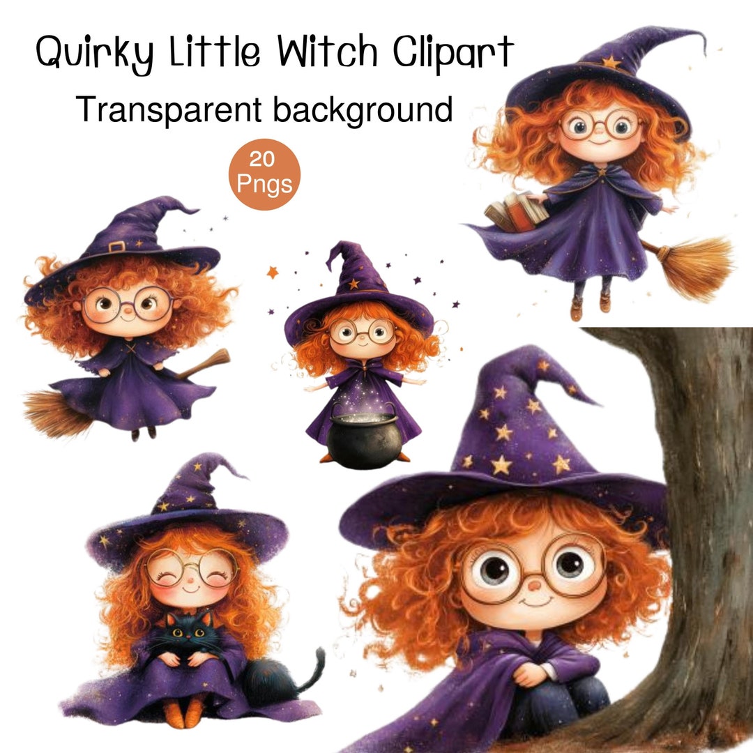 Watercolor Quirky Little Witch Clipart, Commercial Use, Whimsical ...