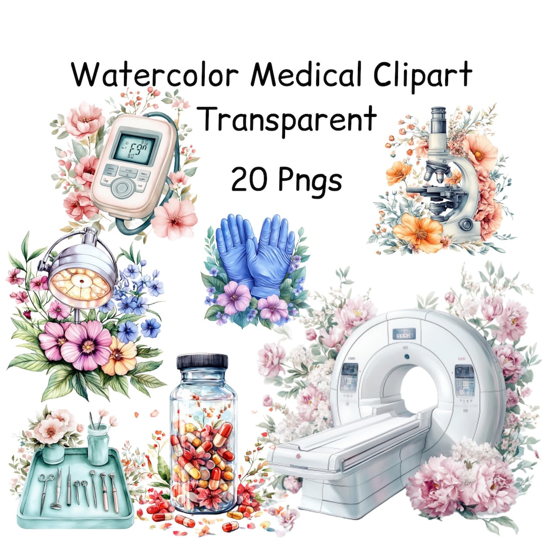 Watercolor Medical Clipart: Floral Nurse & Doctor Graphics (digital ...