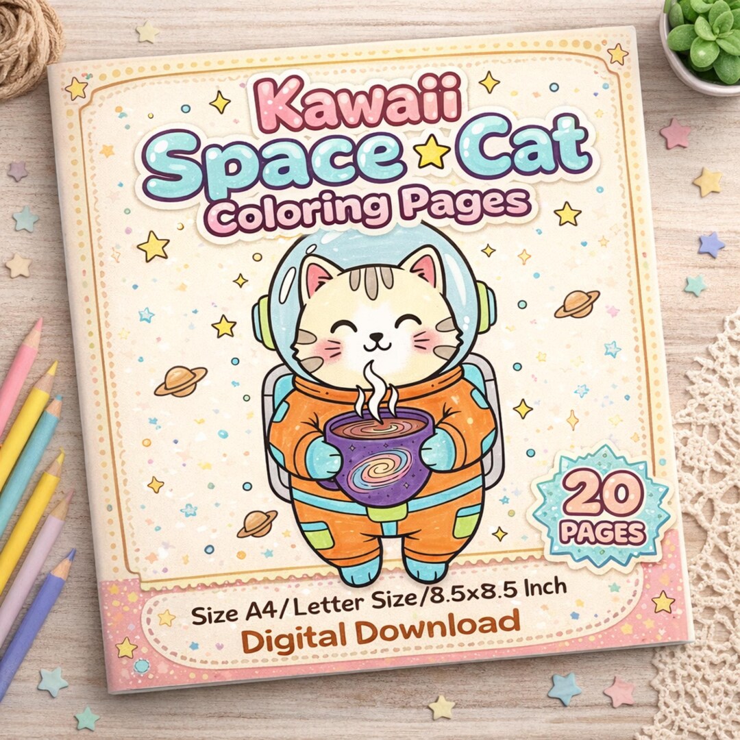 Kawaii Space Cat Coloring Pages Printable (digital Download) - Etsy