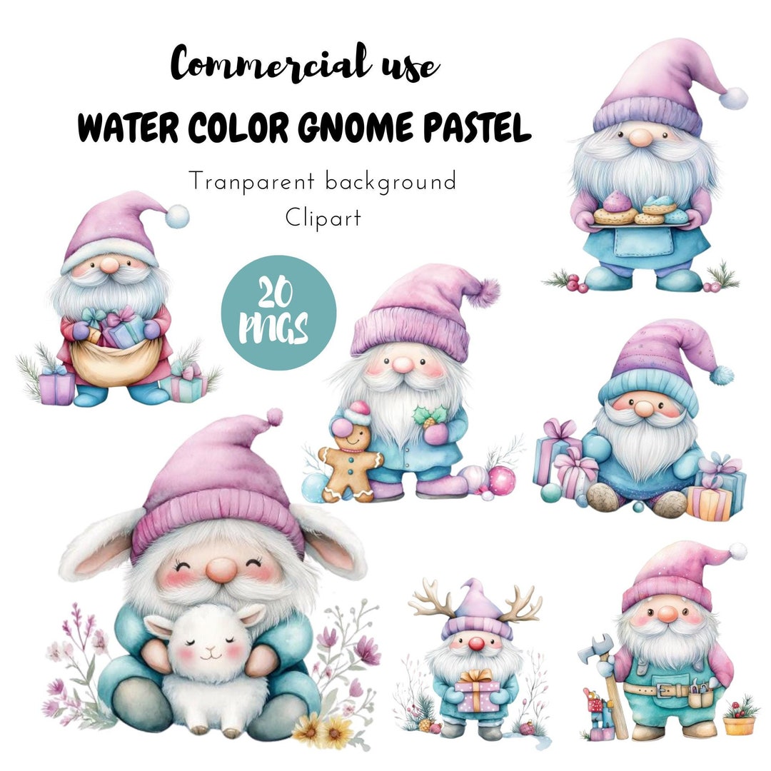 Watercolor Christmas Gnome Pastel Clipart,transparent Background ...