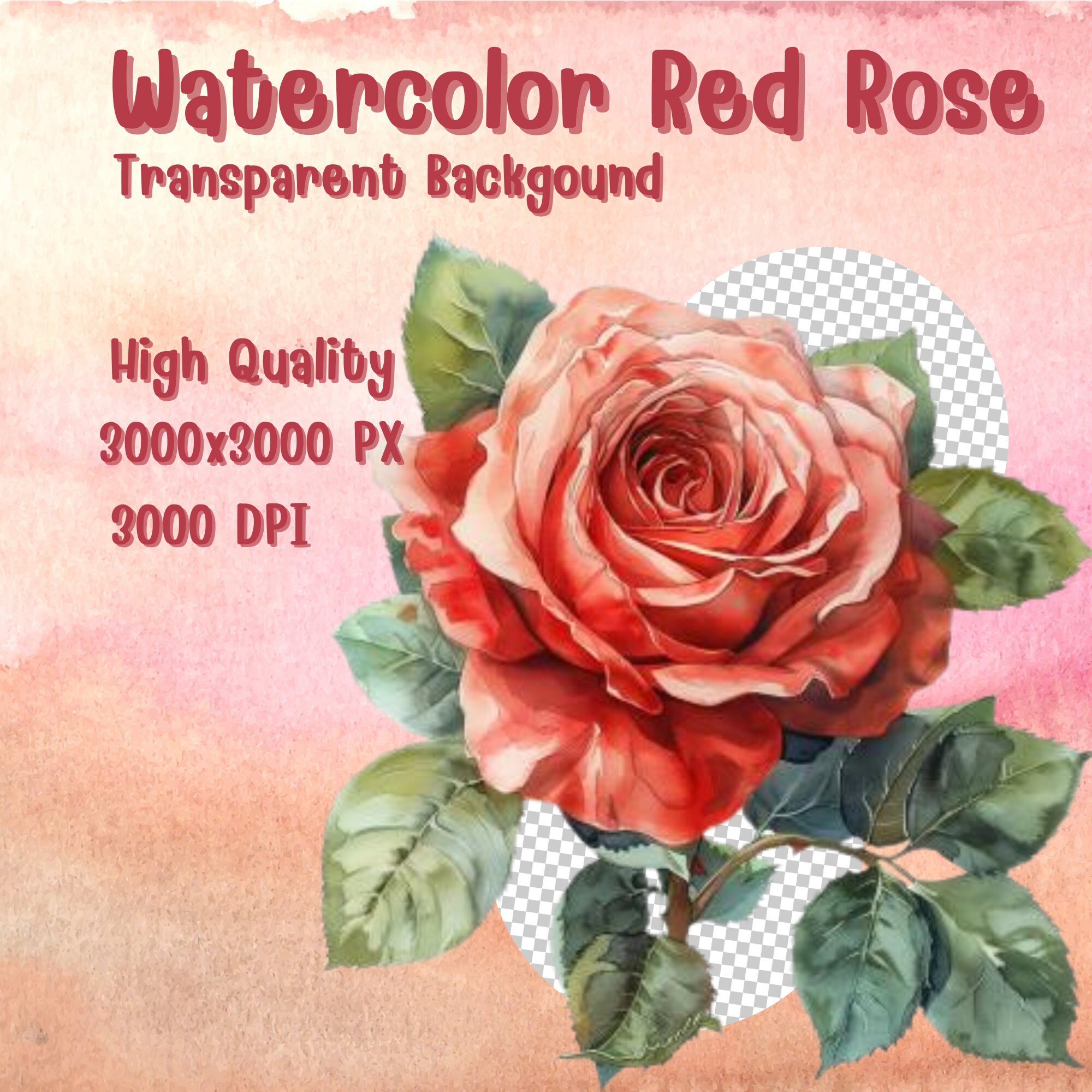 Watercolor Red Rose Clipart, Red Rose PNG 20 High-quality Images ...