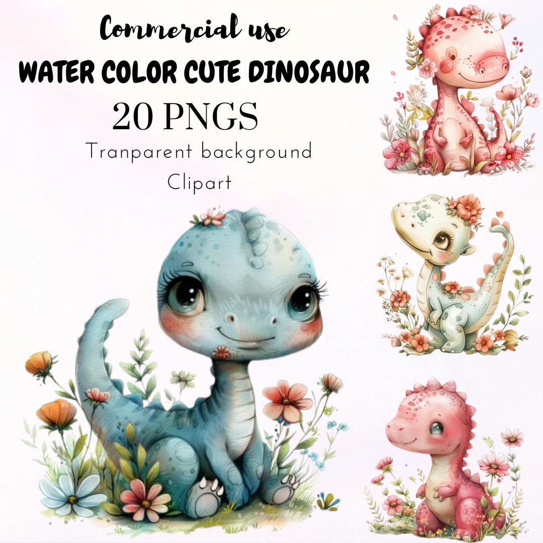 Watercolor Cute Dinosaur Clipart,20 Cute Dinosaur Clipart,high Quality ...