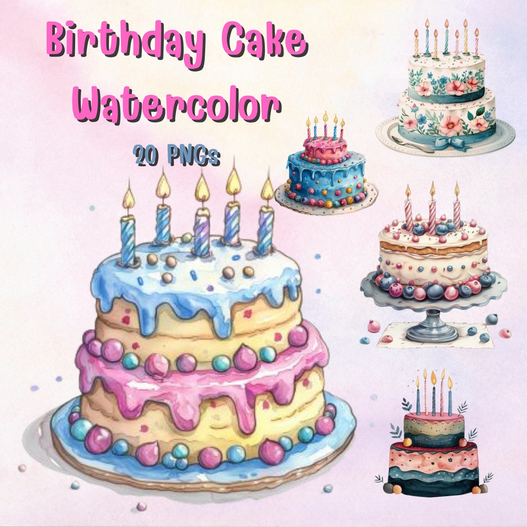 Birthday Cake Clipart , Watercolor Cake PNG , Dessert Clipart ...