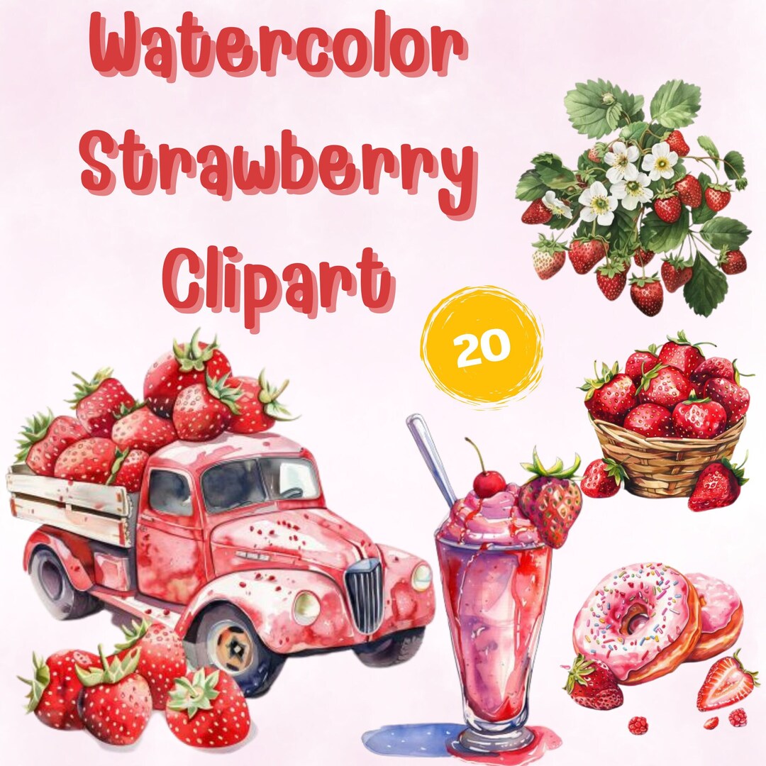 Watercolor Strawberry Clipart , 20 Strawberry Clipart ,commercial Use ...