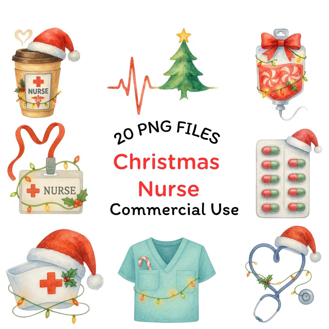 Watercolor Christmas Nurse Clipart | Holiday PNG (digital Download) - Etsy