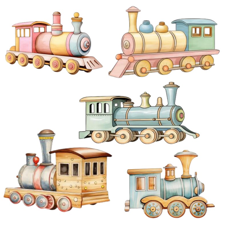 Watercolor Boho Train Nursery Decor Clipart, 20 High Quality Pngs,card ...