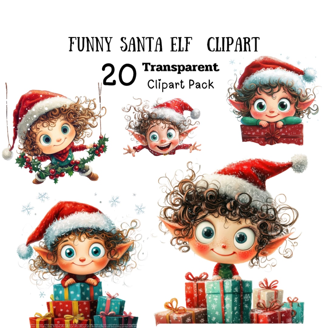 Watercolor Funny Santa Elf Clipart Png,quirky Elf With Santa Hat ...