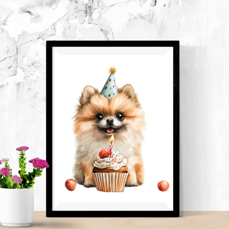 Watercolor Dog Birthday Clipart: Pet Party Illustrations (commercial ...