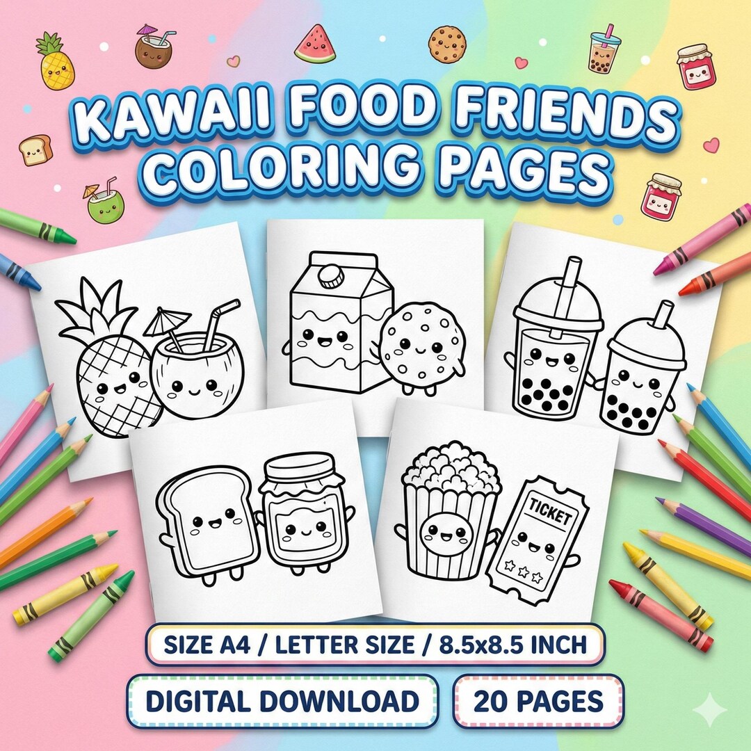 Kawaii Food Coloring Pages | Preschool Kids Activity (digital Download ...