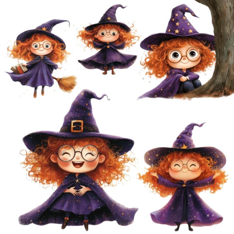 Watercolor Quirky Little Witch Clipart, Commercial Use, Whimsical ...